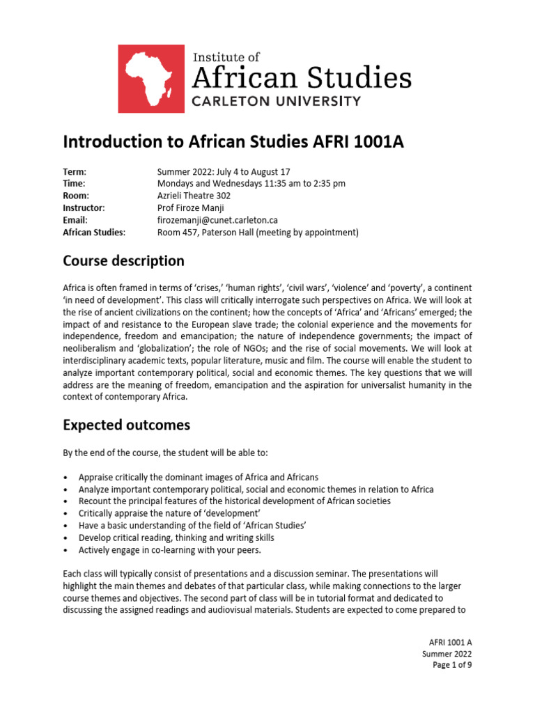 AFRI 1001 Course Outline Summer 2022 | PDF | Plagiarism | Copyright