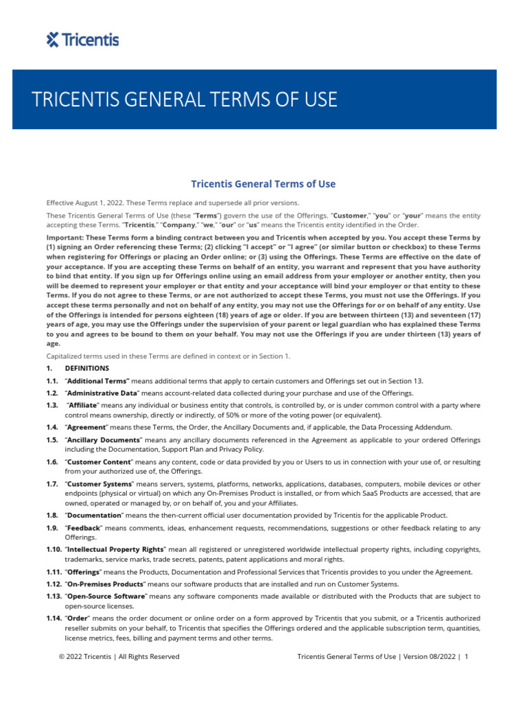 Tricentis Legal General Terms of Use Final V08 22 EN | PDF | Software As A Service | Indemnity