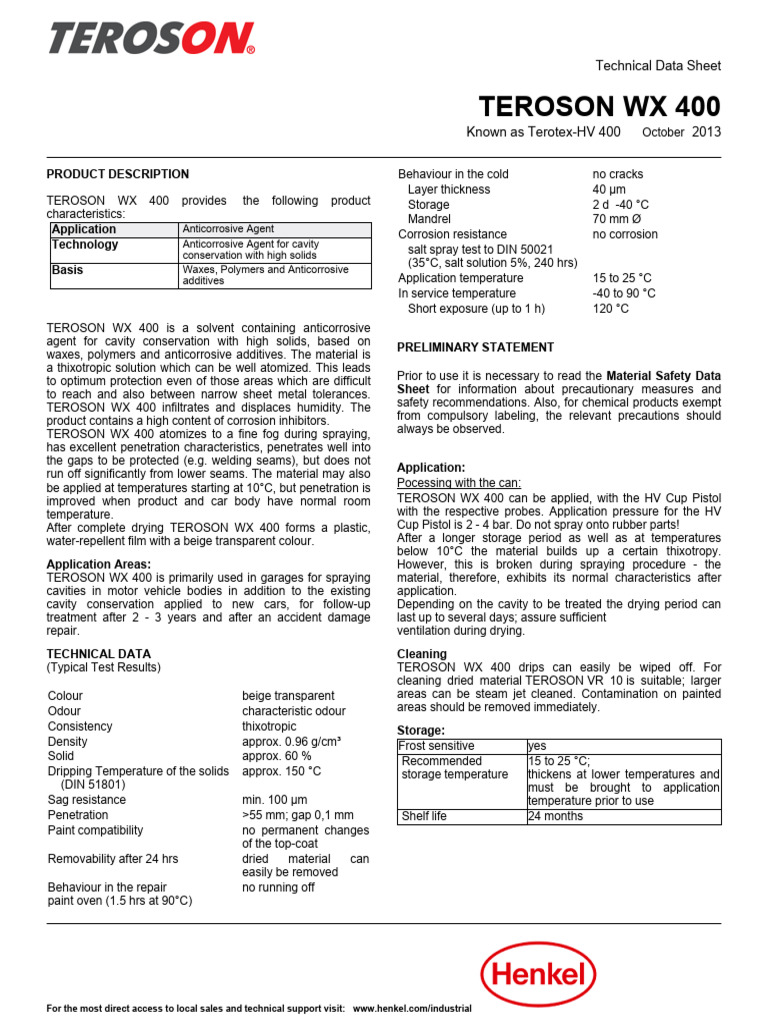 Teroson WX 400 en GL | PDF | Corrosion | Legal Liability
