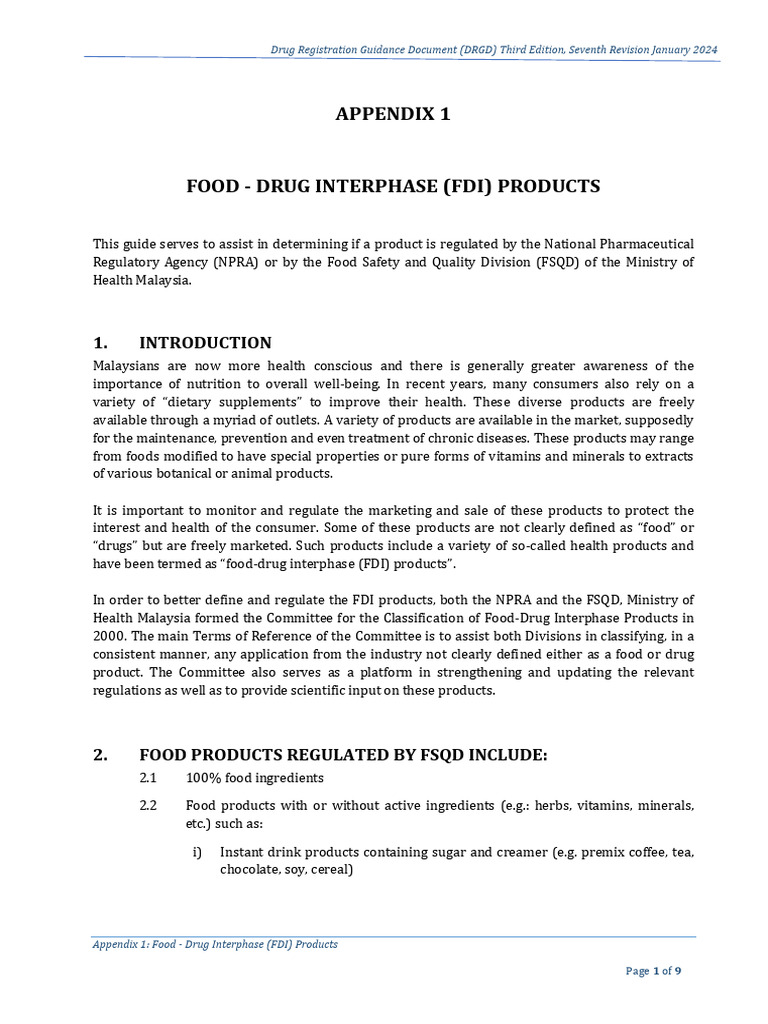 APPENDIX 1 Food Drug Interphase FDI Products | PDF | Drink | Foods
