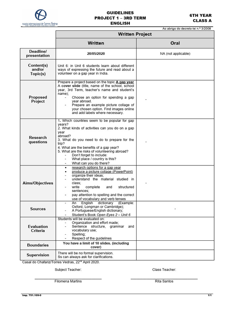 Guidelines 3rd Term Project 1 B | PDF | English Language | Learning