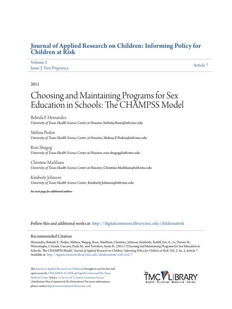 Choosing And Maintaining Programs For Sex Pdf Adolescence Birth