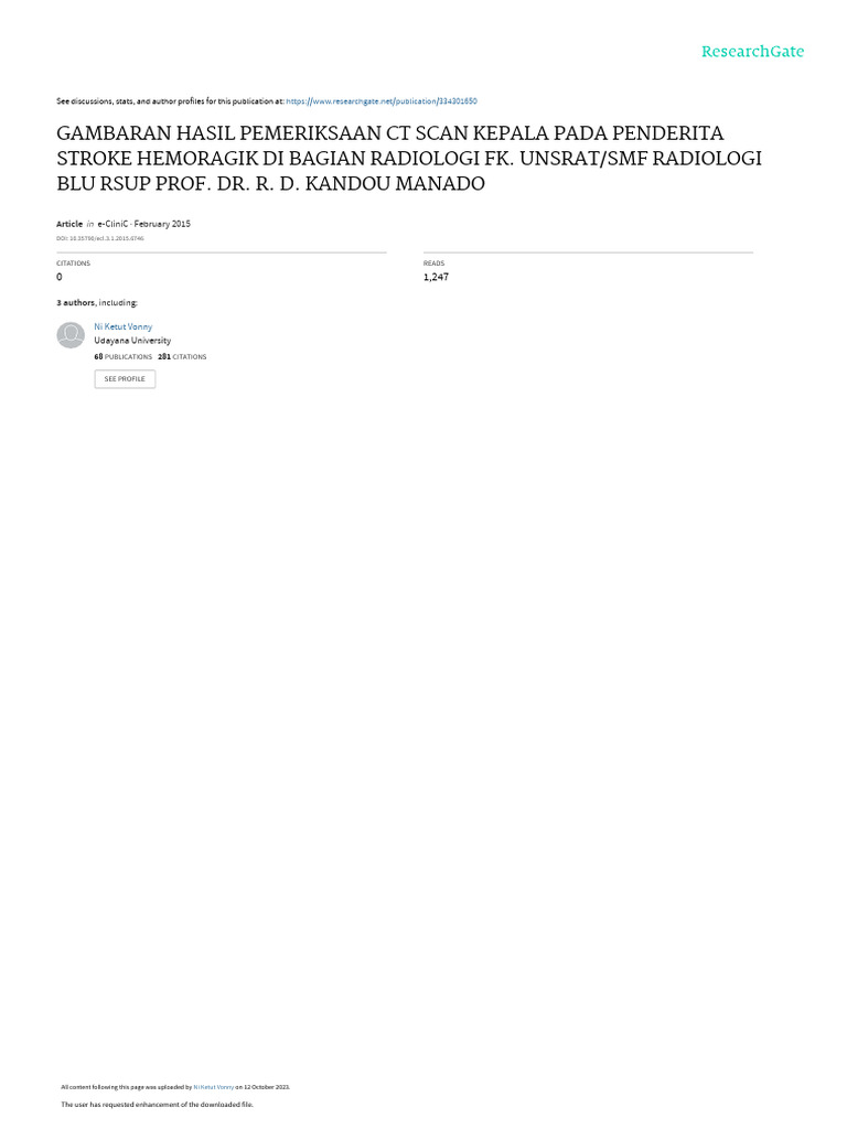 Gambaran Hasil Pemeriksaan CT Scan Kepala Pada Pen | PDF ...