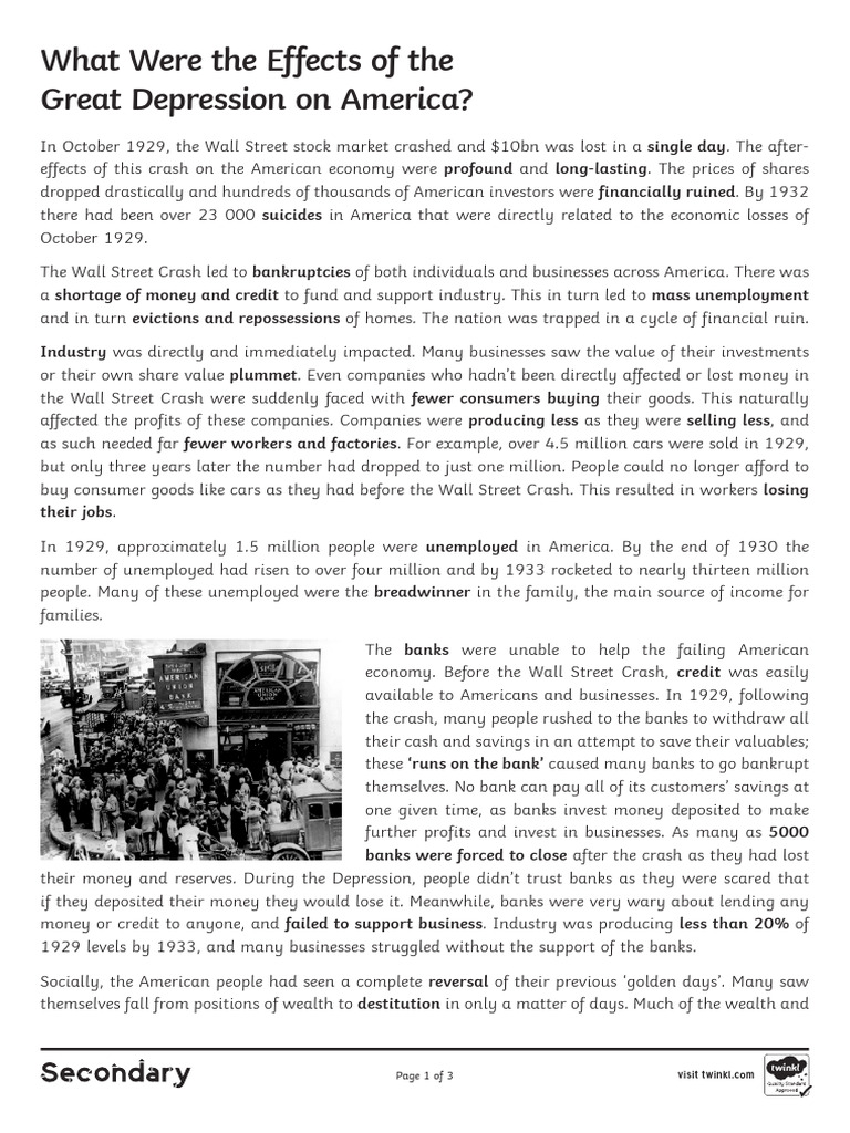 Effects of The Great Depression | PDF | Wall Street Crash Of 1929 ...