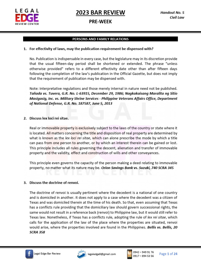 2023 PRE-WEEK HO 5 - Civil Law | PDF | Annulment | Easement