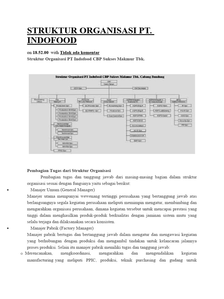 Struktur Organisasi PT Indofood | PDF