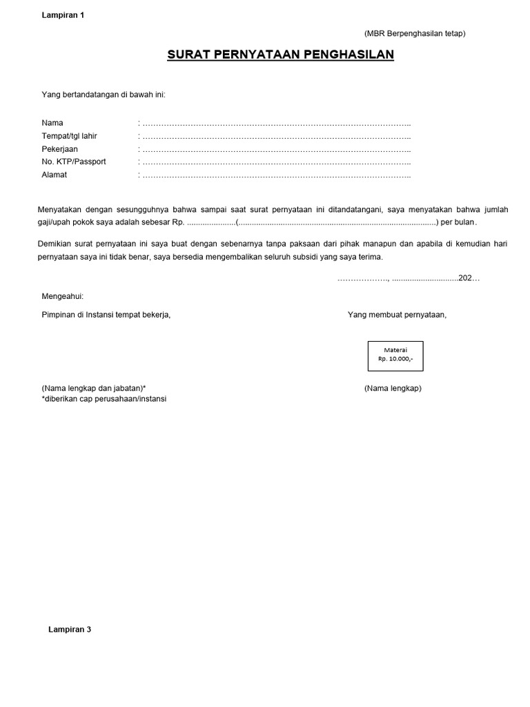 Surat Pernyataan KPR Bersubsidi BTN | PDF