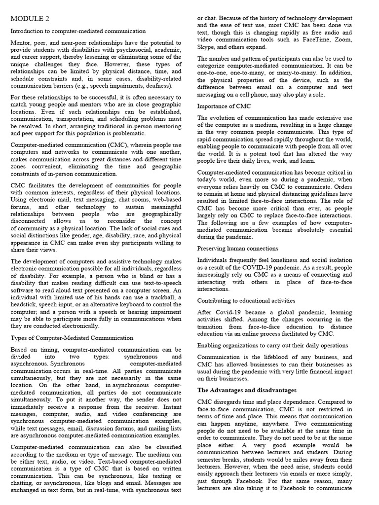 Module 2 Cmc Download Free Pdf Computer Mediated Communication Communication
