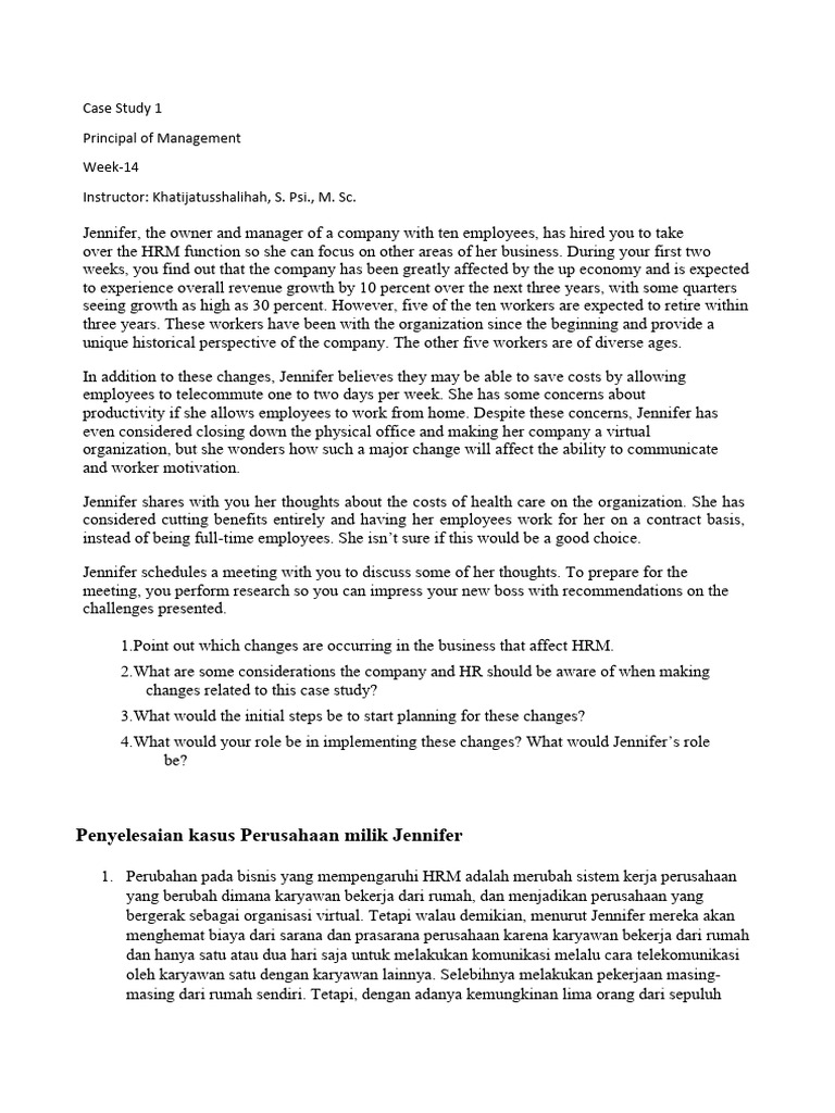 Case Study 1 - Ayu Ning Tyas (1907101130075) | PDF | Employment | Workplace