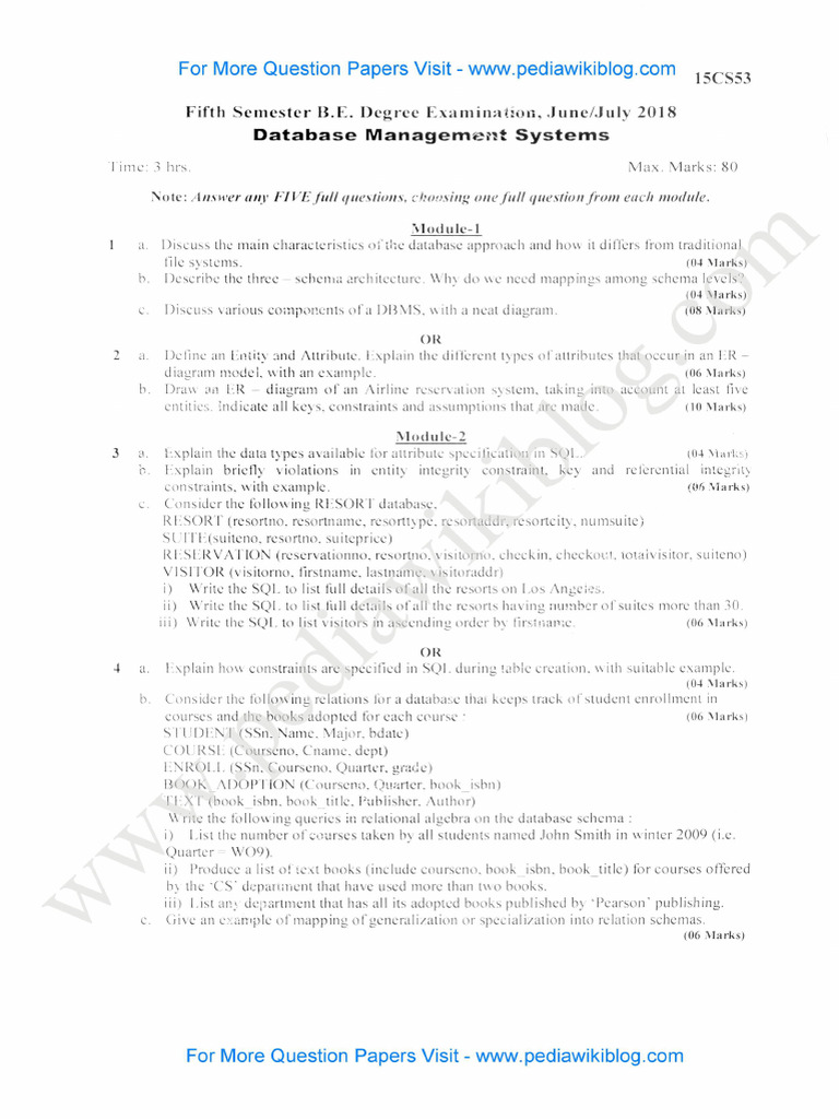 Database Management Systems July 2018 2015 Scheme | PDF