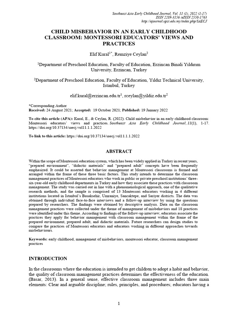 Child Misbehavior in An Early Childhood Classroom | PDF | Classroom ...