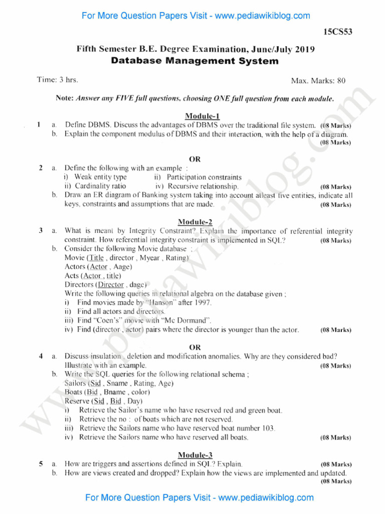 Database Management System July 2019 2015 Scheme | PDF Database Management System July 2019 2015 Scheme | PDF