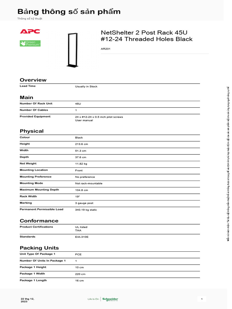 Schneider Electric NetShelter Open Frame Racks AR201 | PDF
