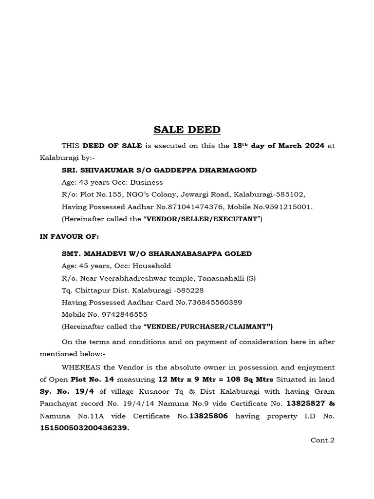 Plot No. 14 Sy No 19-4 Kusnoor | PDF | Property Law | Civil Law (Common ...