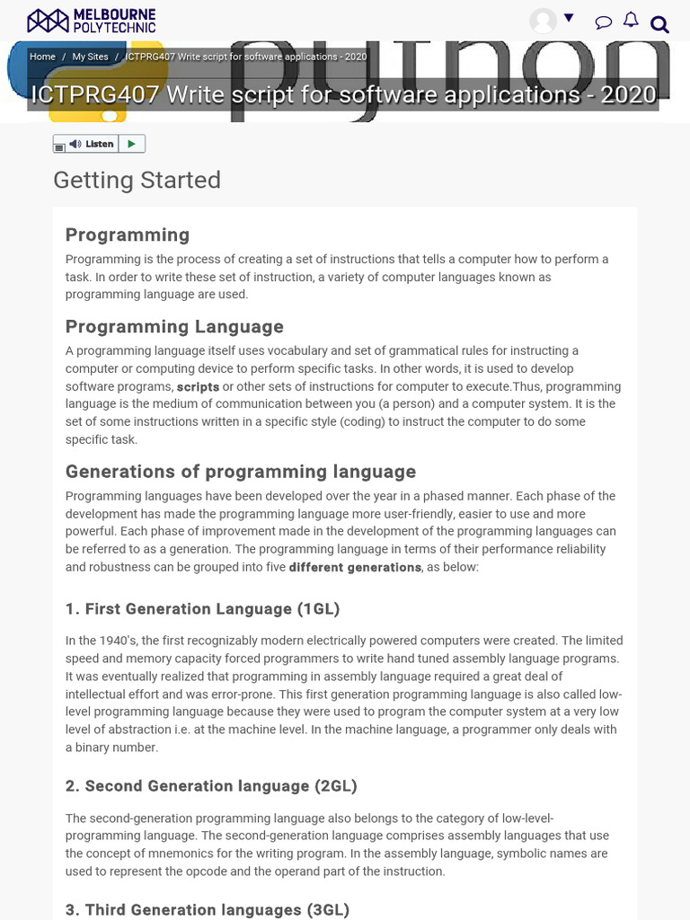 Course - Ictprg407 Write Script For Software Applications - 2020 | Download Free PDF | Computer ...