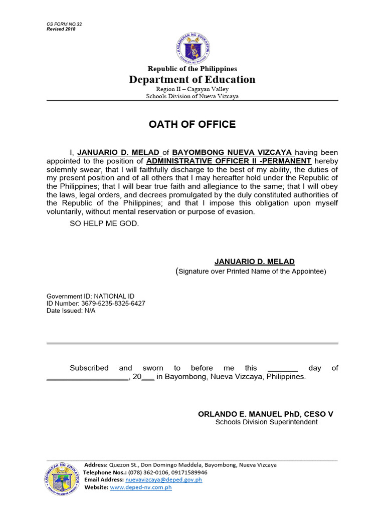 Oath of Office-UPDATED | PDF | Oath Of Office | Social Institutions