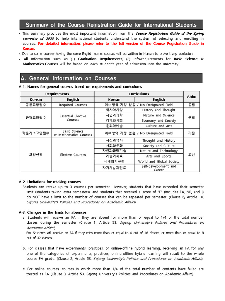 Summary of Course Registration Guide For International Students ...