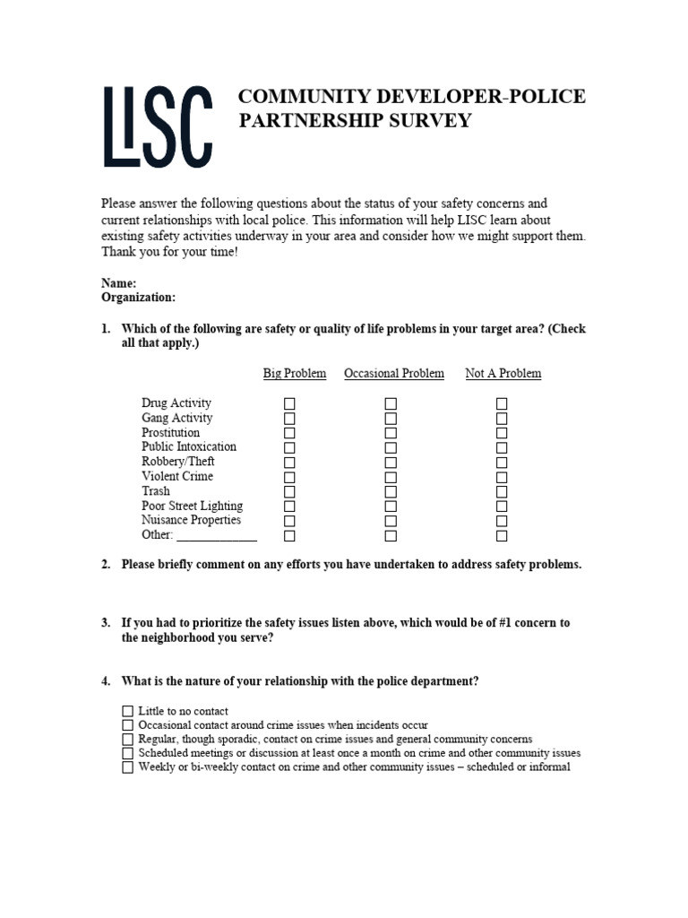 Community Developer Police Partnership Survey Pdf Police Hazards