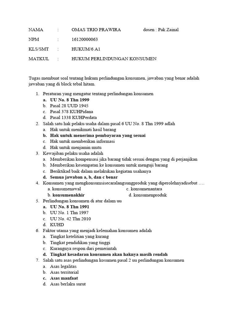 Soal Hukum Perlindungan Konsumen Omas Trio 1 | PDF | Hukum