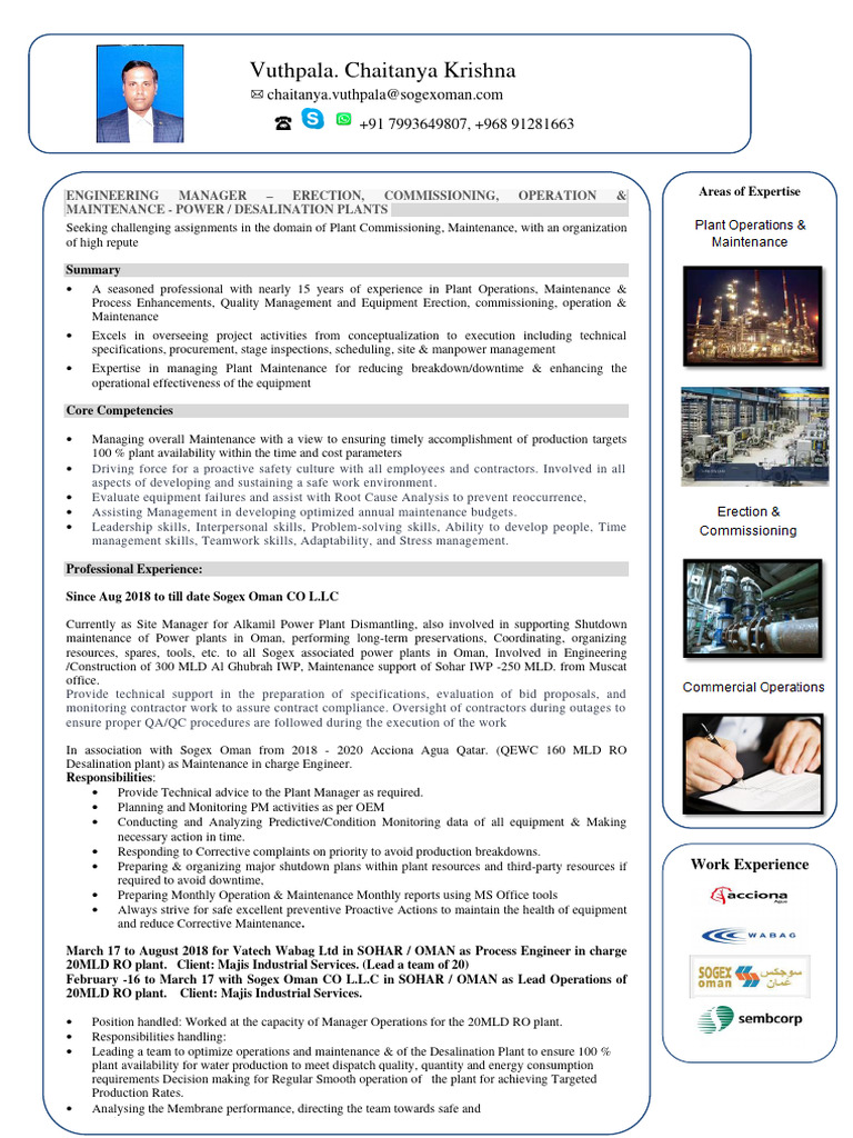 CV of MR Chaitanya Krishna - SR Maint .MNGR | PDF