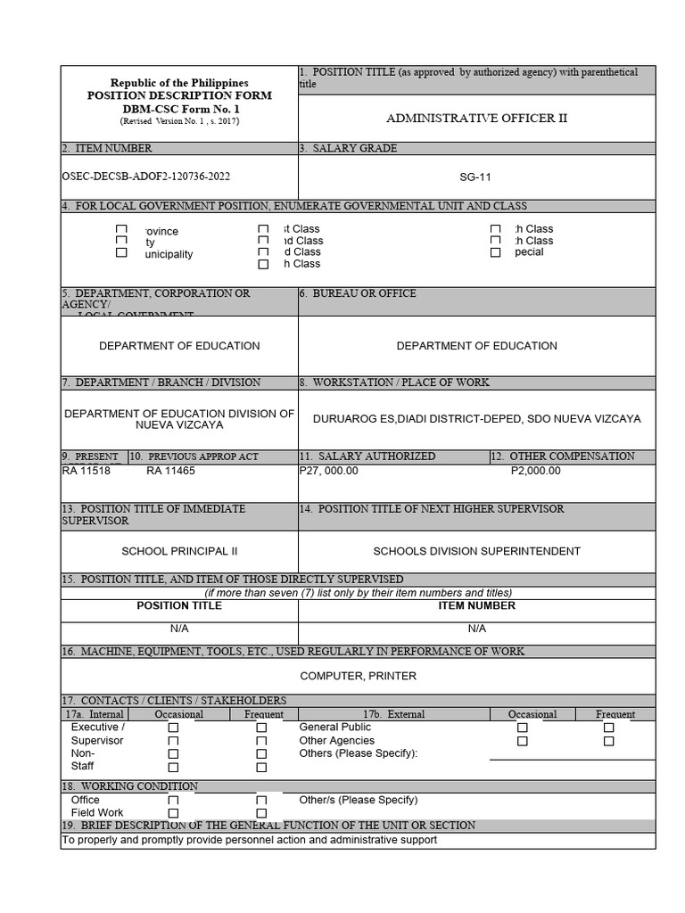 Position Description Form-Ao Ii | Download Free PDF | Business | Economies
