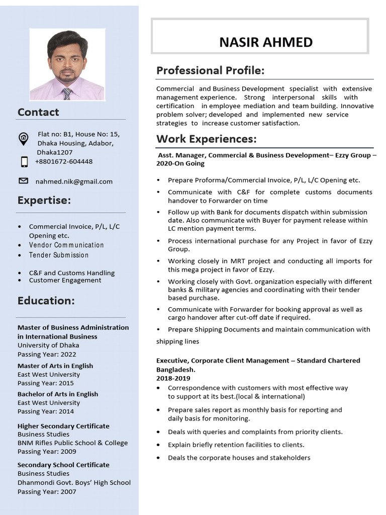 Nasir Ahmed - Resume-Updated | PDF | Pro Forma | Business