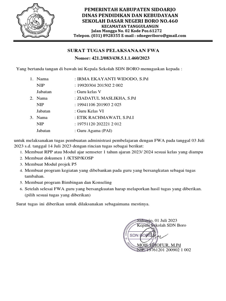 Surat Tugas Fwa | PDF