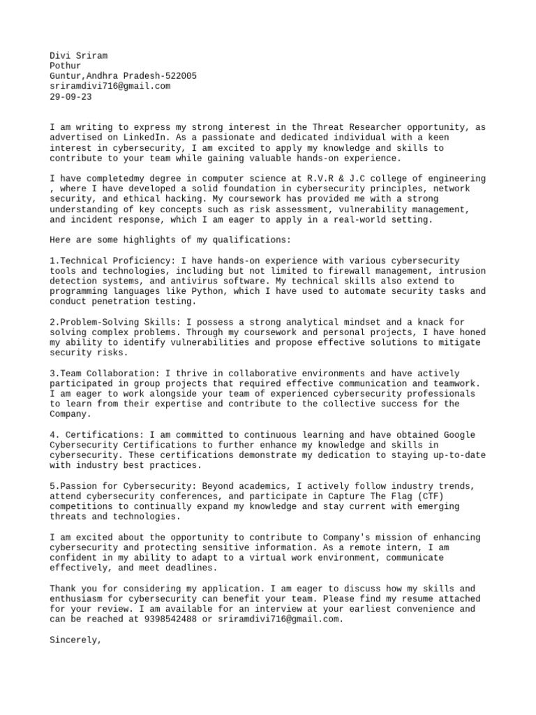 Cover Letter | PDF | Computer Security | Security