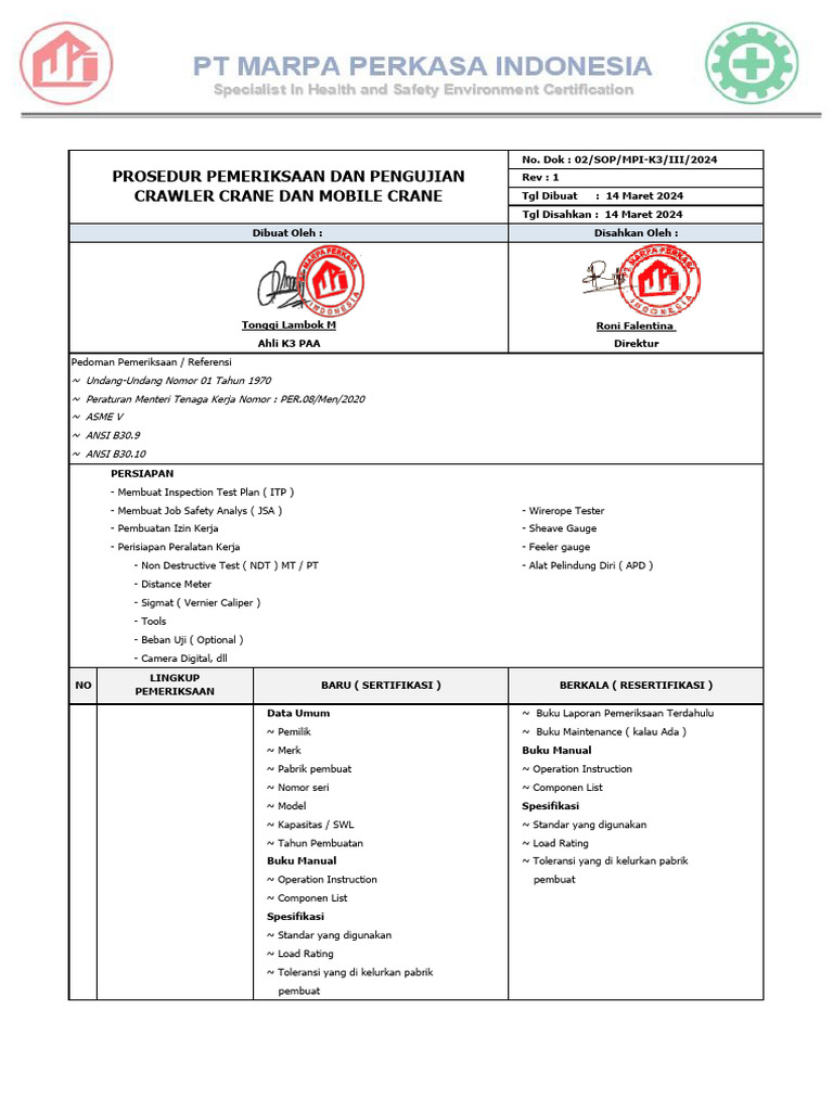 SOP Mobile Crane (Revisi) | PDF