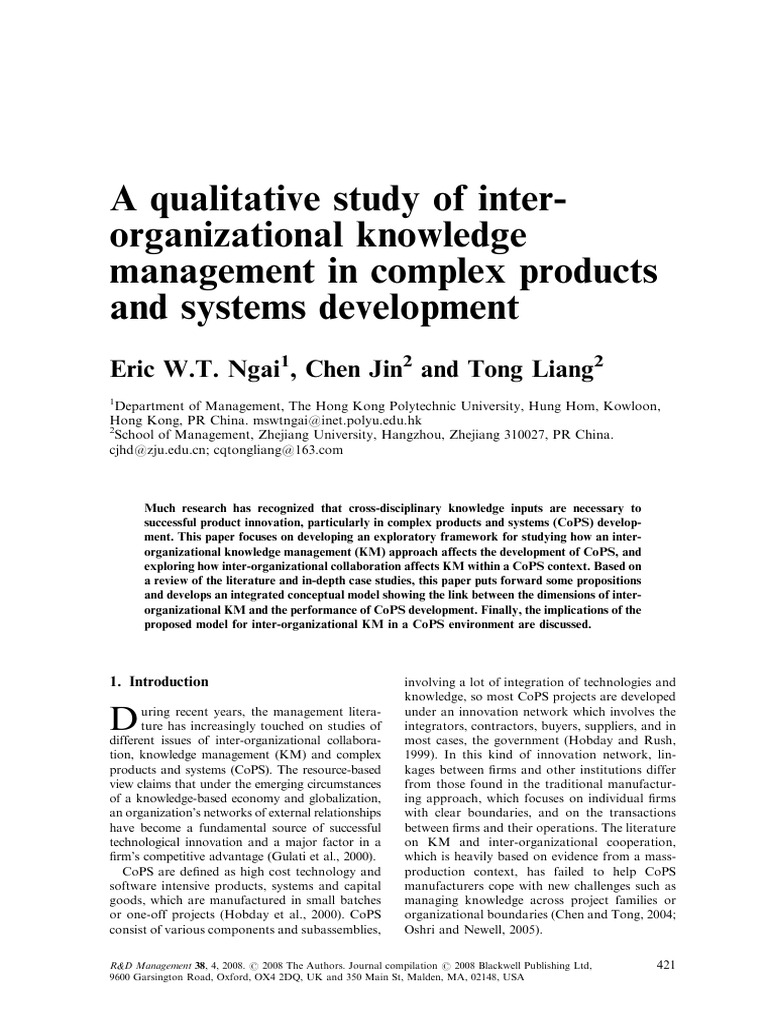 A Qualitative Study of Inter-Organizational Knowledge Management in Complex Products and Systems ...