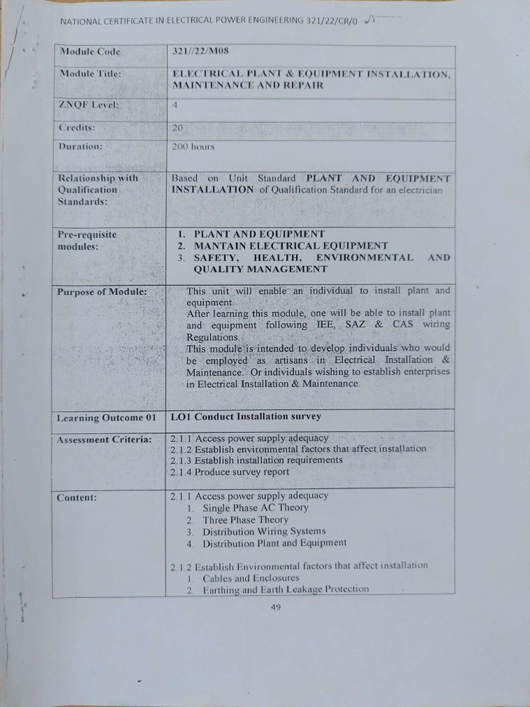 National Certificate Electrical Power Engineering | PDF