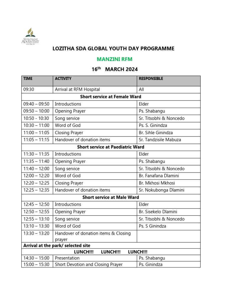 Lozitha Sda Gyd Programme | PDF