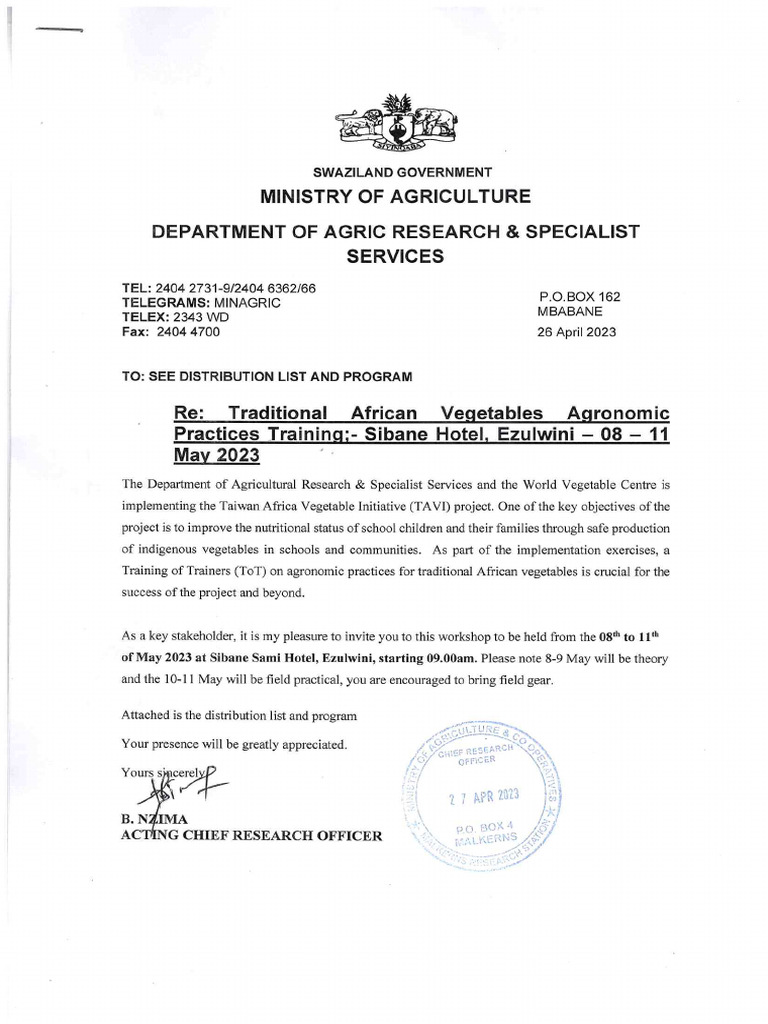 Invitation Letter - Agronomy Training | PDF