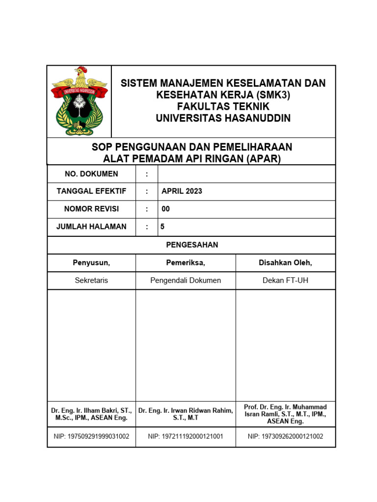 27 SOP Penggunaan Dan Pemeliharaan APAR | PDF