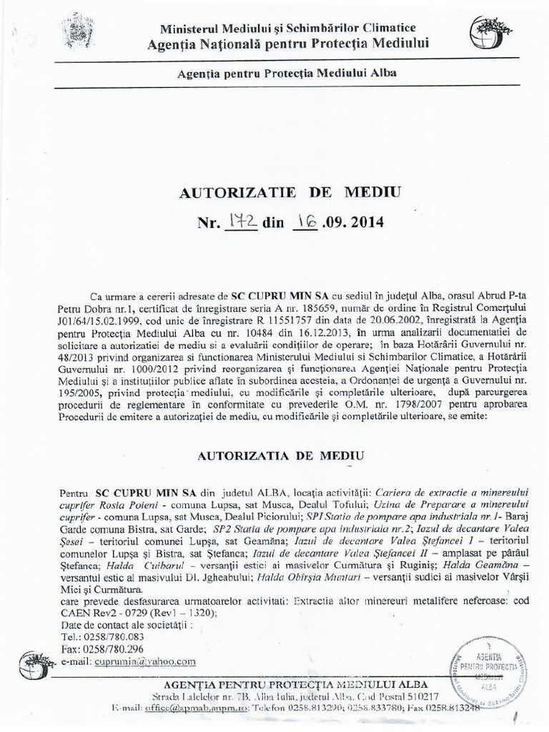 Autorizatie de Mediu 2014 | PDF