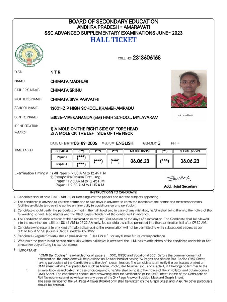 SSC Regular Hallticket 2 | PDF | Urdu | Languages