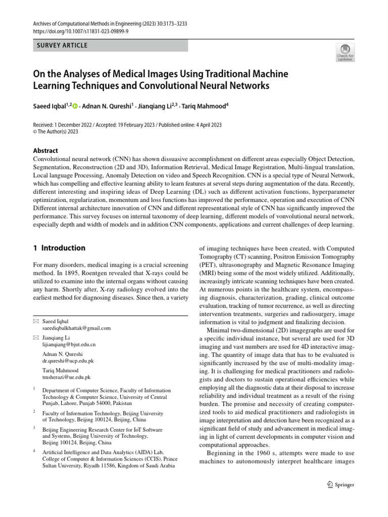 On The Analyses of Medical Images Using Traditional Machine Learning ...
