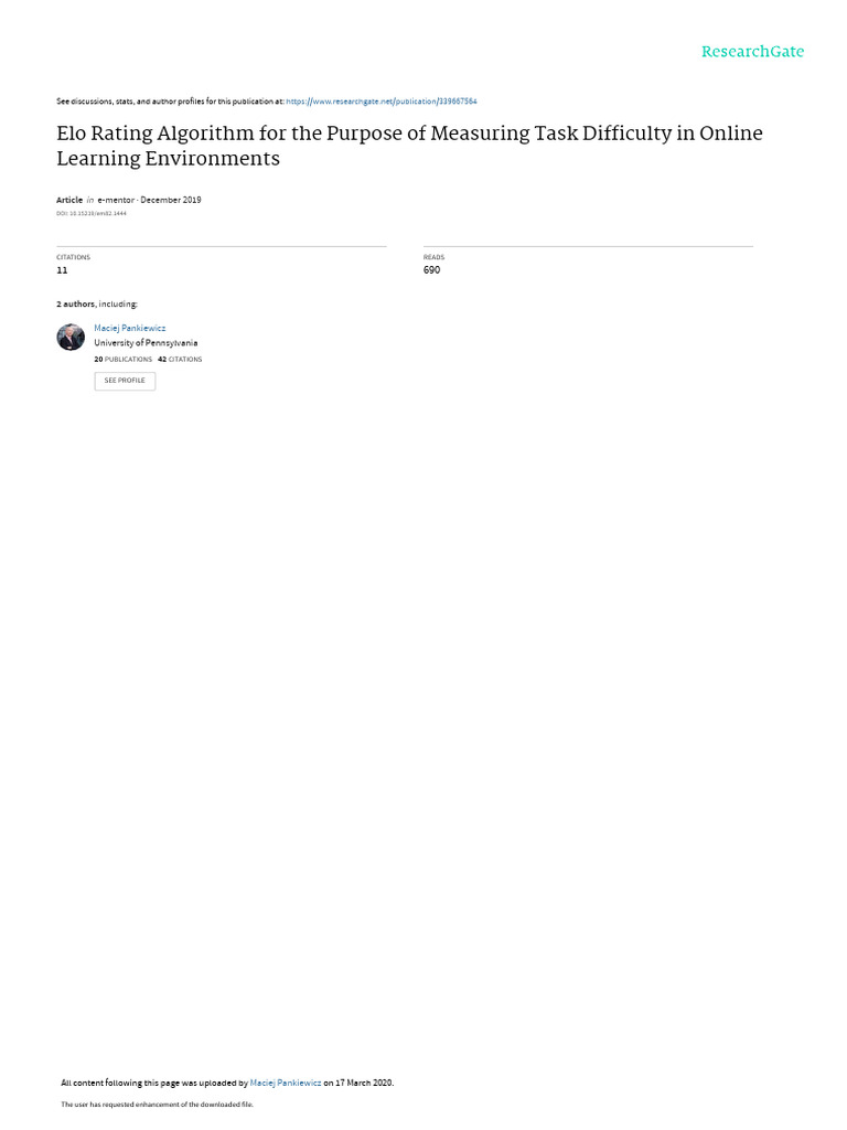 Elo Rating for Online Learning Difficulty | PDF | Educational ...