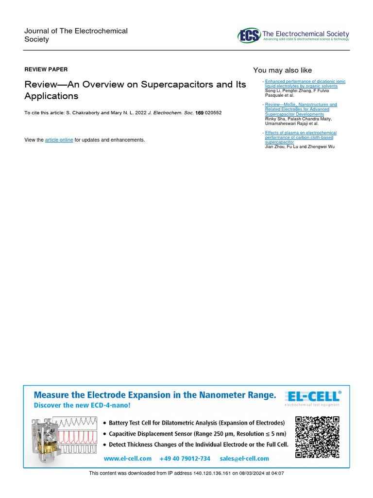 Supercapacitors: A Comprehensive Review | PDF | Energy Storage | Chemistry