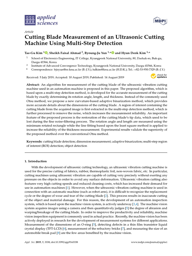Ultrasonic Cutting Blade Measurement Method | PDF | Computer Vision ...