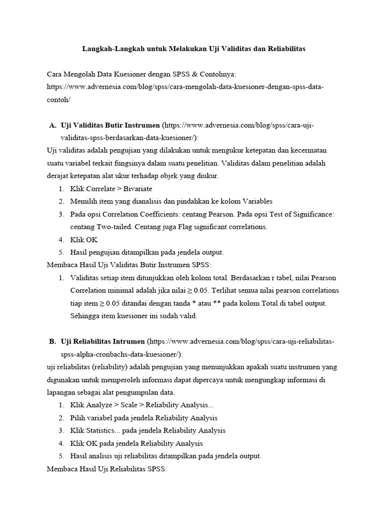 Uji Validitas dan Reliabilitas SPSS | PDF