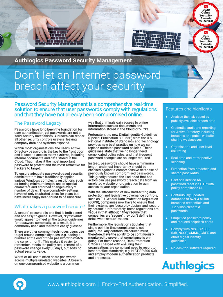 Authlogics Password Security Management Datasheet | PDF | Password | Security