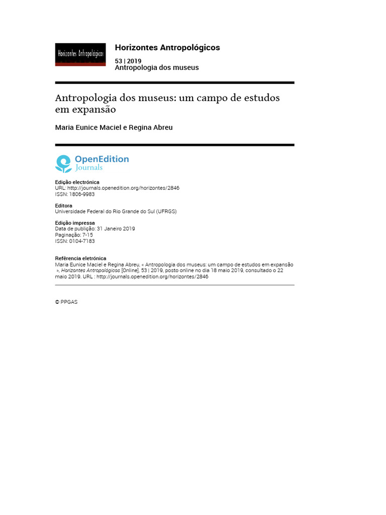 Antropologia Dos Museus Um Campo de Estudos em Expansão | PDF | Museologia | Antropologia