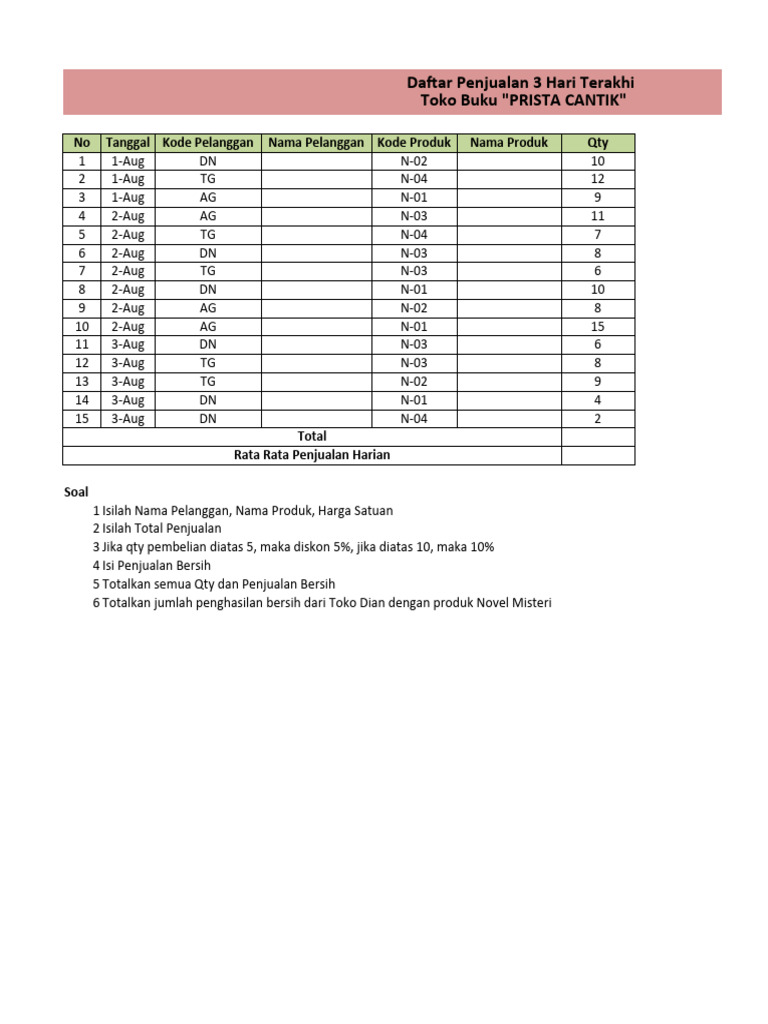Contoh Soal Excel: Rumus SUMIF/SUMIFS | PDF