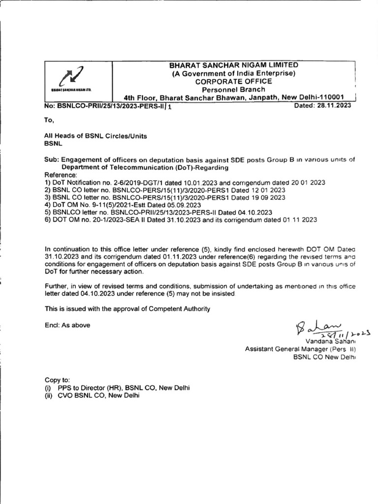 Revised Terms and Conditions For Deputation To DoT-regarding | Download Free PDF | Pension | Salary