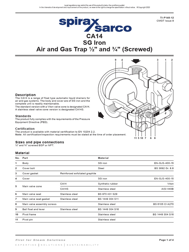 Technical Sheet CA14 | PDF | Valve | Pressure