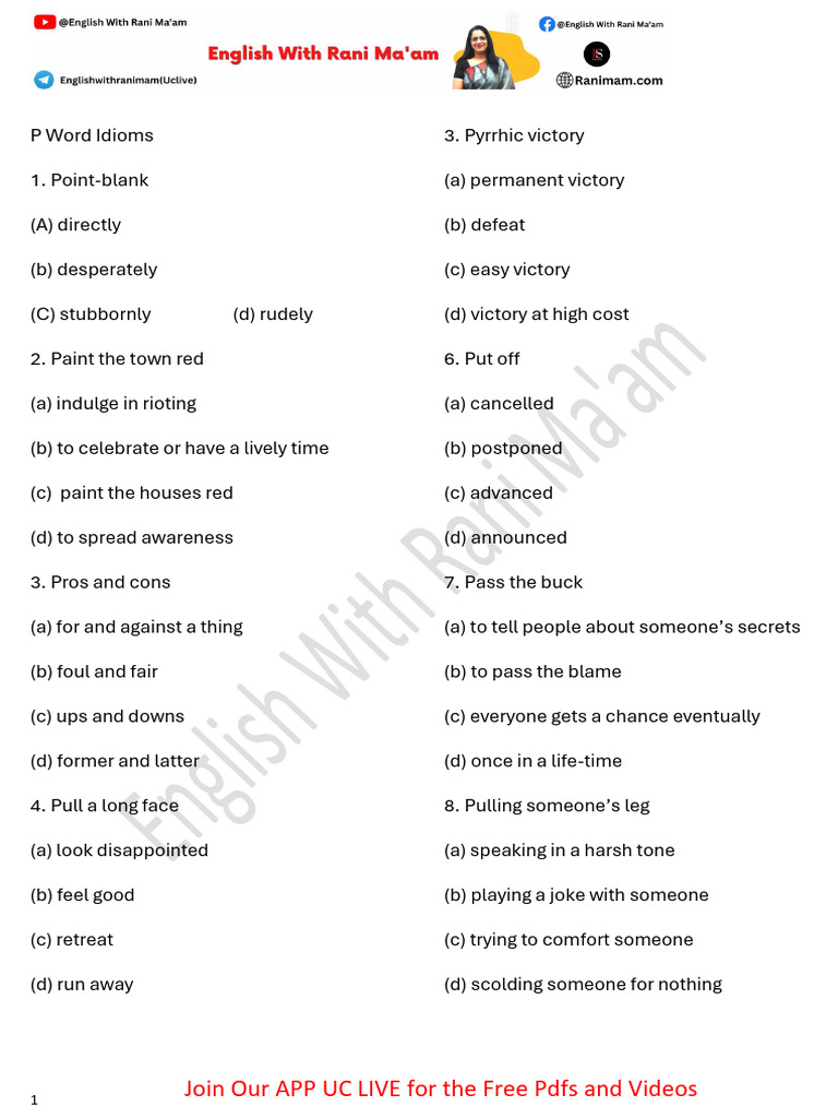 p Word Idioms with answer | PDF