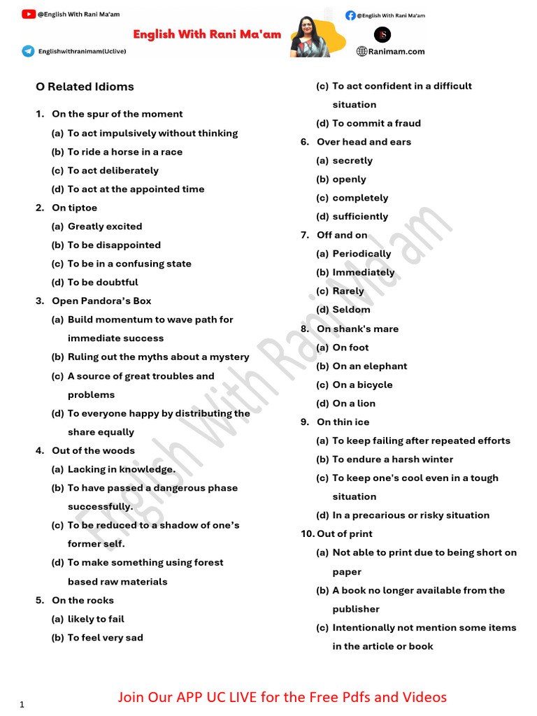 O Word Idioms With Answer | PDF
