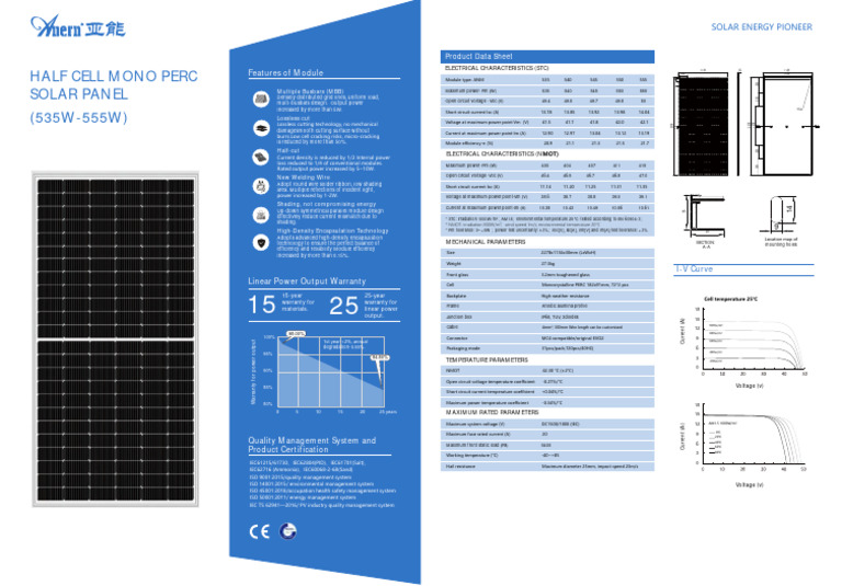 Solar Panel 550W Technical Specifications | PDF | Solar Panel ...