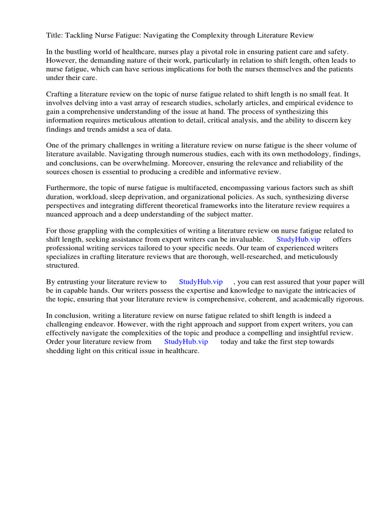 Literature Review Nurse Fatigue Related To Shift Length | PDF | Nursing ...